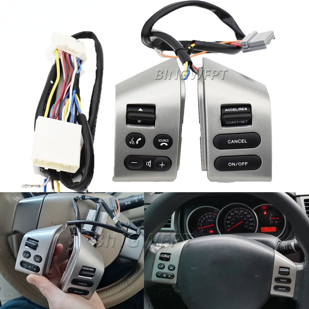 Вставка мультируля с кнопками круиз-контроля для Nissan Tiida 05-08, Livina 07-10, Sylphy 05-17, серебристая
