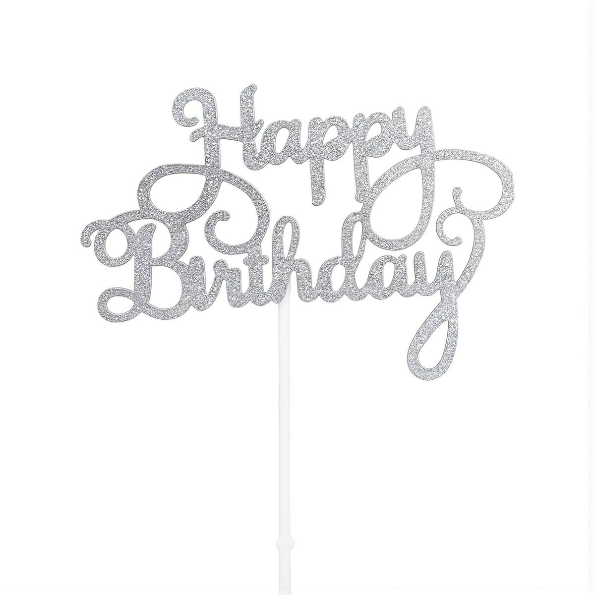 Топпер для торта с надписью Happy Birthday блестящий из бумаги декор для праздника домашнего вечеринки юбилея украшение для выпечки, Серебряный