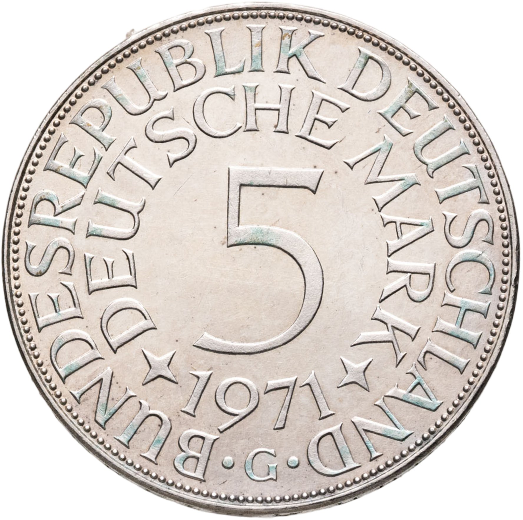 Германия 5 марок 1971 "G", Серебро 625, в сохранности UNC