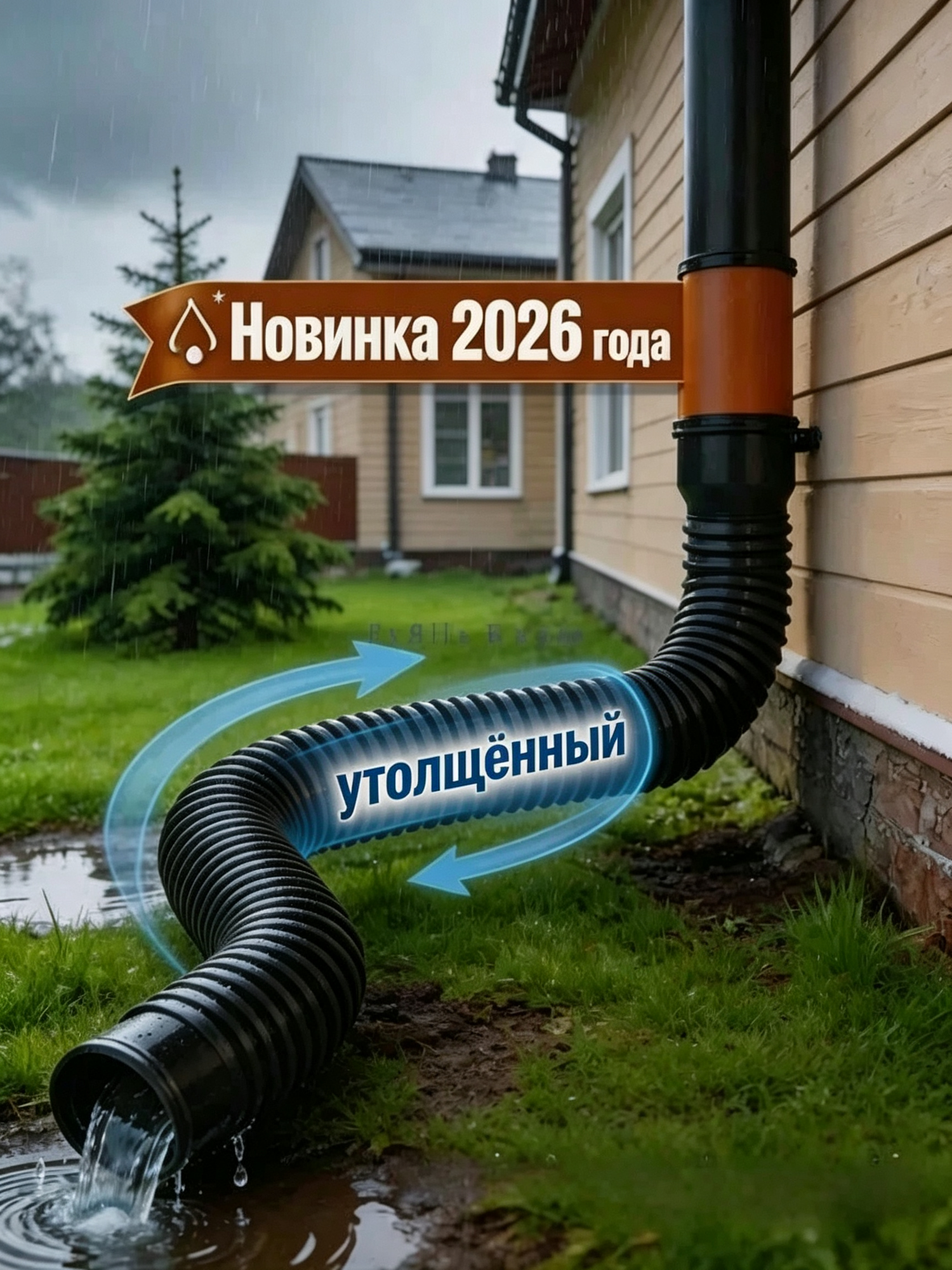 Круглая гофрированная дренажная труба‑удлинитель из износостойкого пластика 80/100 мм для водосточных систем
