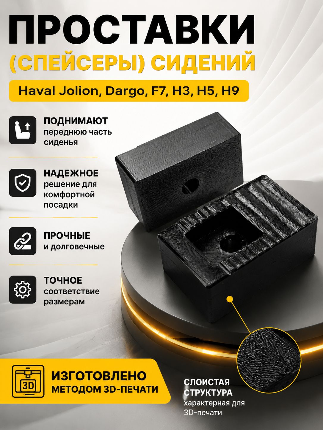 Проставки (спейсеры) сидений Haval Jolion, Dargo, F7, H3, H5, H9 (30мм)
