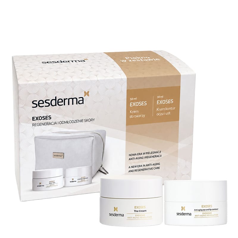 Набор уходовой косметики Sesderma Exoses Cream + Exoses Eye and Lip Contour набор Крем с экзосомами для смешанной и сухой кожи 50 мл + Антивозрастной крем для контура глаз и губ 30 мл + Косметичка