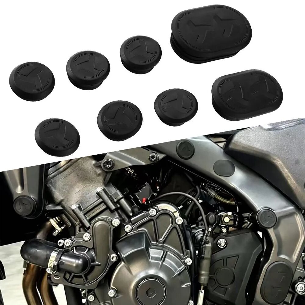 Заглушки для отверстий в раме мотоциклов YAMAHA MT-09 и MT-09 SP 2021, 2022, 2023, 2024, 2025 годов выпуска. Декоративный комплект заглушек для рамы мотоциклов MT-09 и MT-09 SP