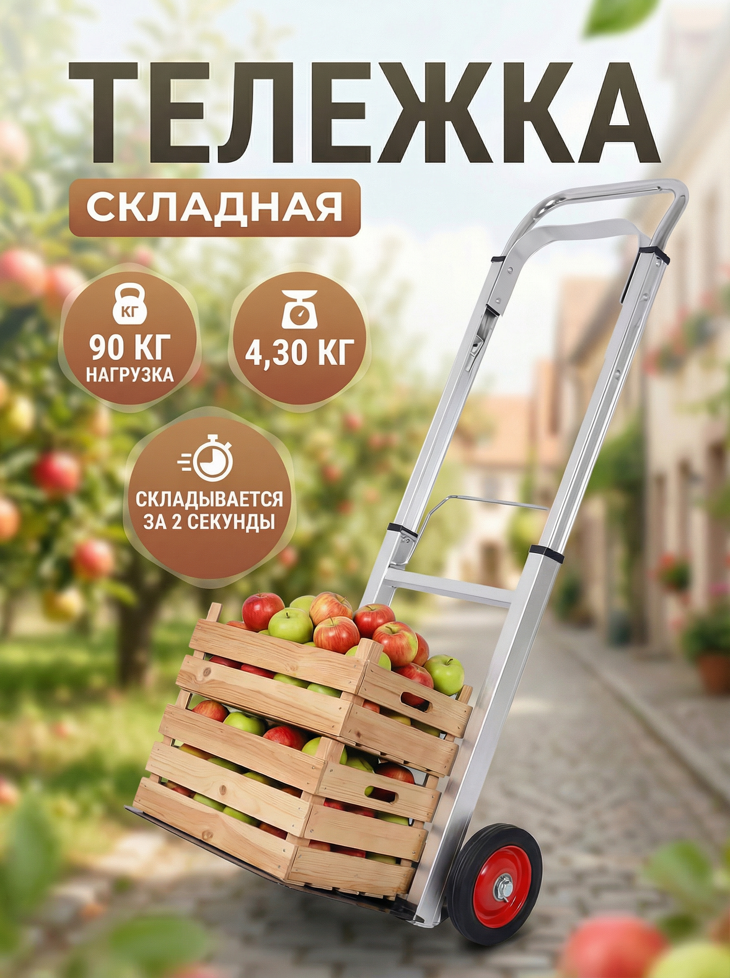Тележка для перевозки грузов складная, ручная алюминиевая хозяйственная тележка до 90 кг