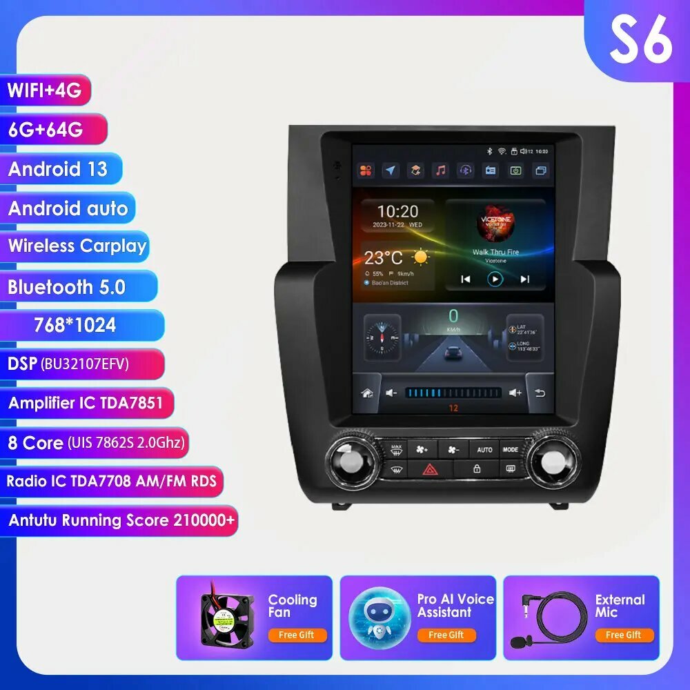 Carplay 4G-LTE 360Camera Carplay Android Автомобильный радиоприемник для S6 (8Core 6G 64G) AI