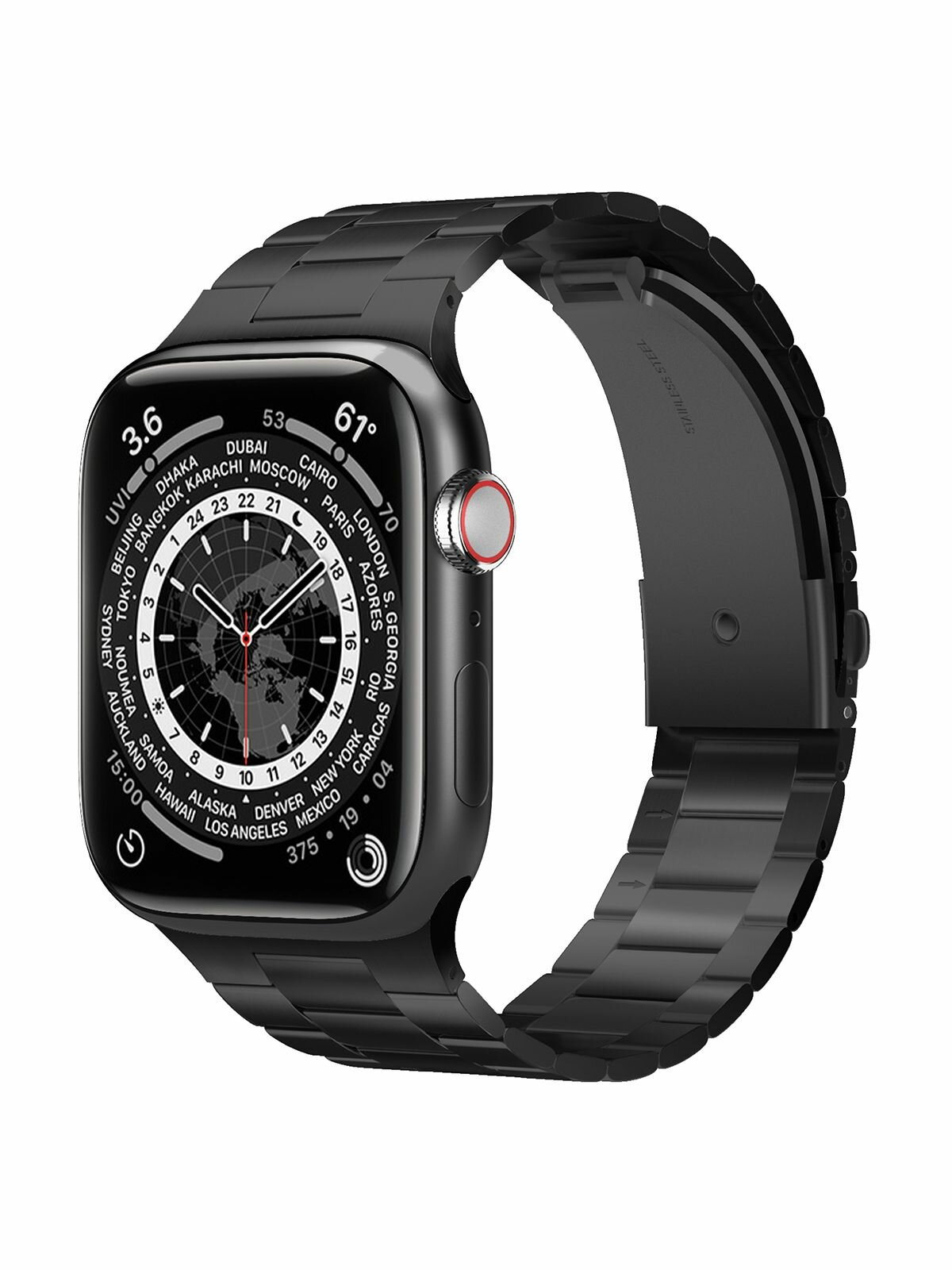 Ремешок Elago Metal Band для смарт часов Apple Watch 44 45 мм из нержавеющей стали блочный с устройством для регулировки длины, черный