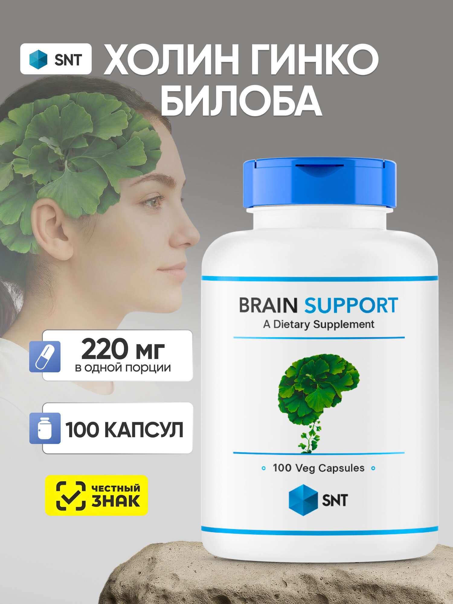 Добавка SNT Brain Support, гинкго билоба, для мозга, 100 капсул