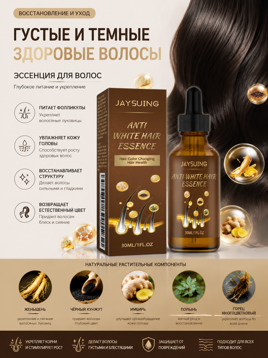 Сыворотка для корней волос JaySuing, питательная, для насыщенного тёмного цвета
