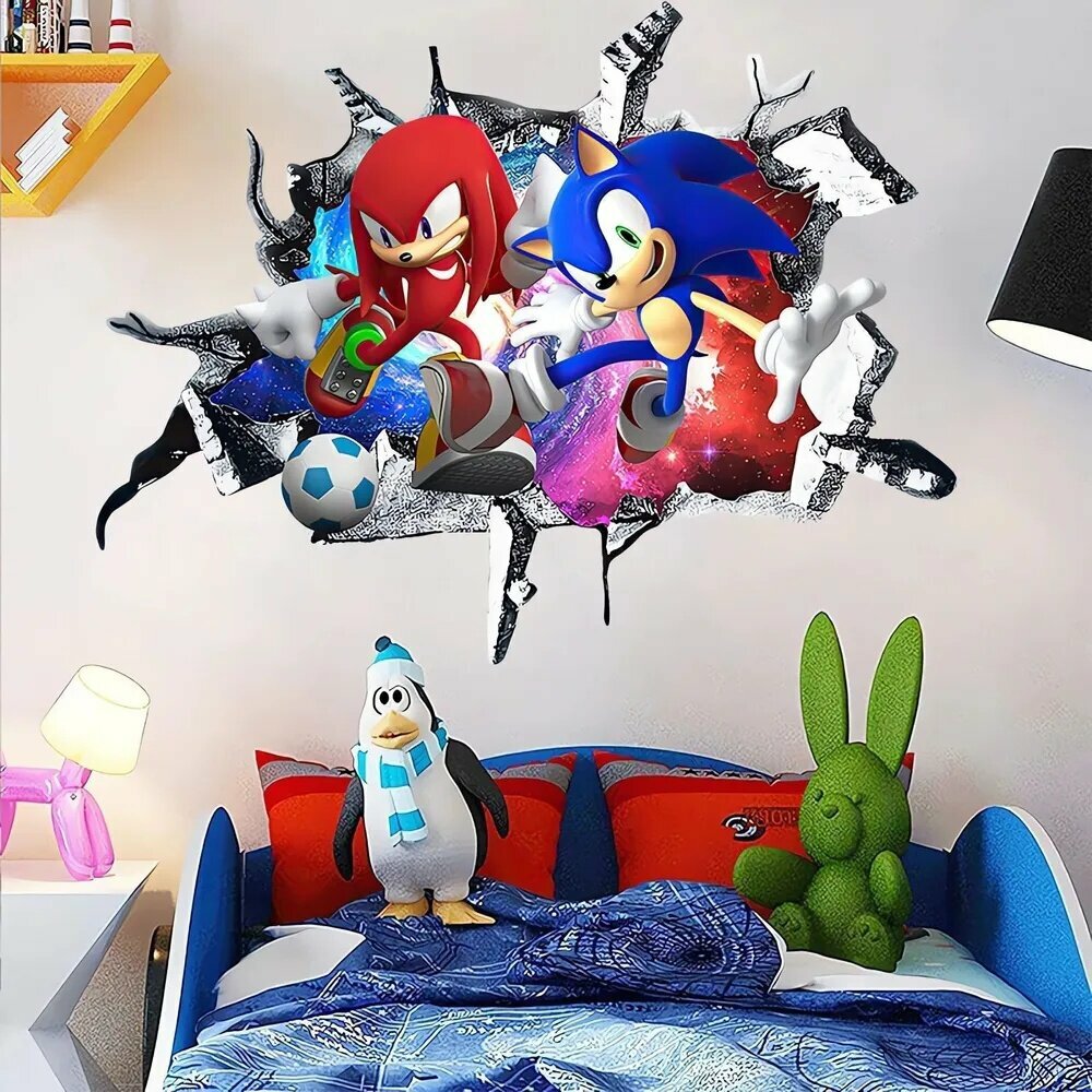 Sonic The Hedgehog 3D наклейки для интерьера, Еж Соник мультфильмы с самоклеющимися обоями