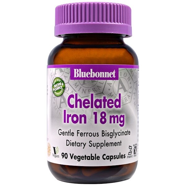 Bluebonnet Nutrition Хелатированное железо 18 мг 90 капсул в растительной оболочке