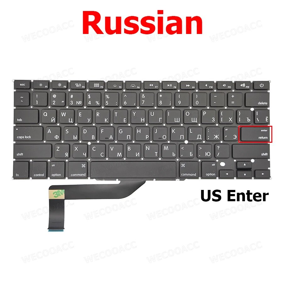 Замена клавиатуры WECOOACC для MacBook Pro Retina 15" A1398 2012-2015 Russian (US Enter)