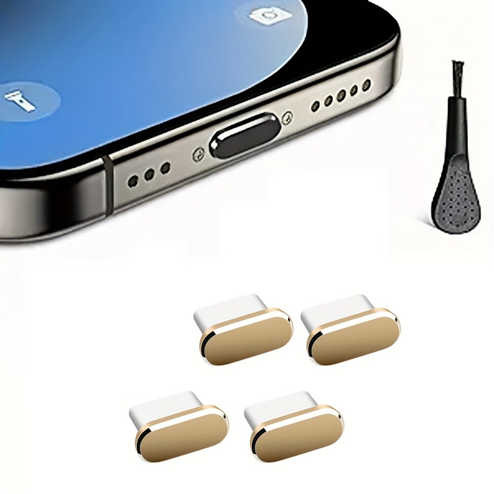 USB-C заглушки 4 шт. (с щеткой), металлические крышки Type-C, пылезащитные колпачки для зарядного порта, защита от пыли