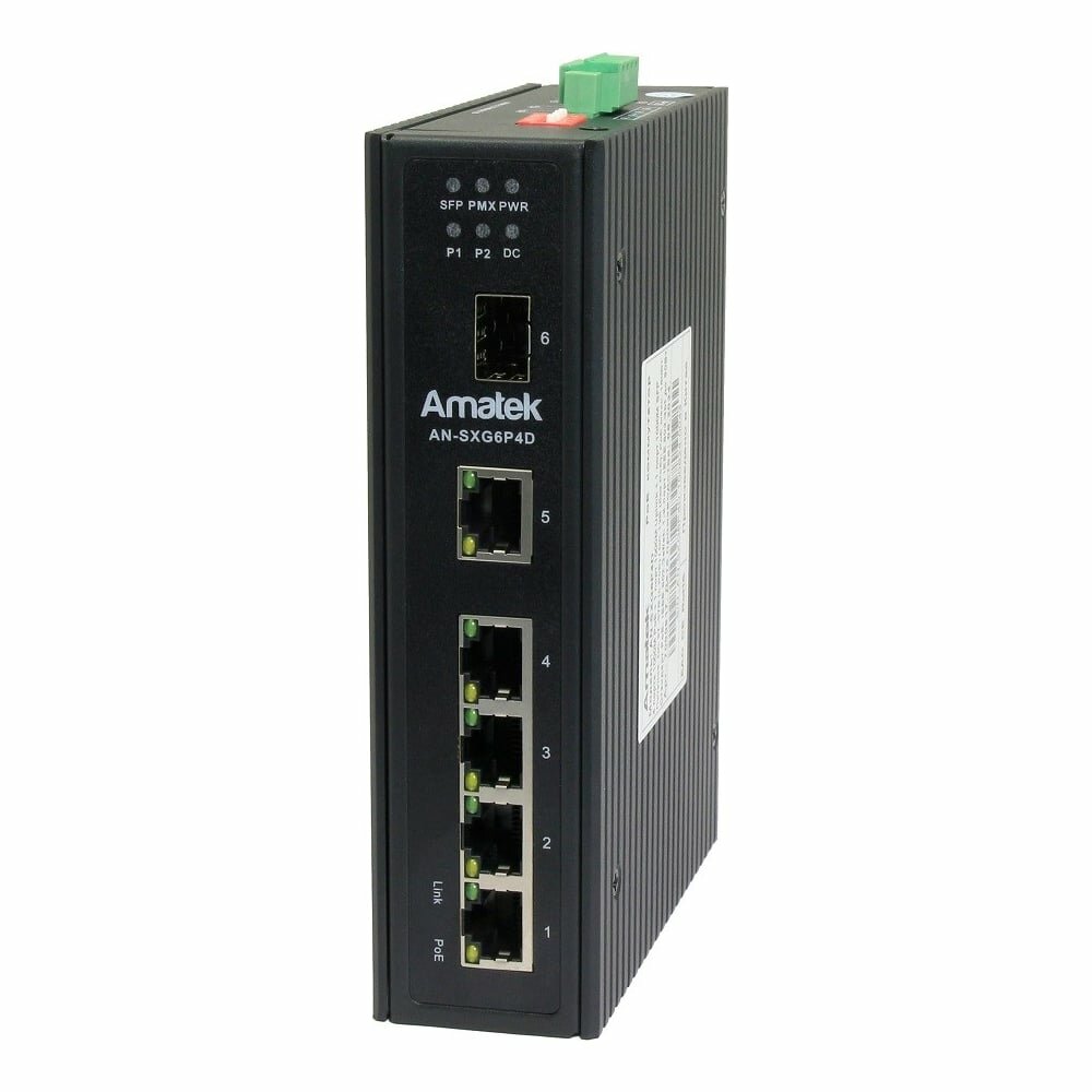 Коммутатор промышленный 6-портовый гигабитный Amatek до 180Вт AN-SXG6P4D 7000917