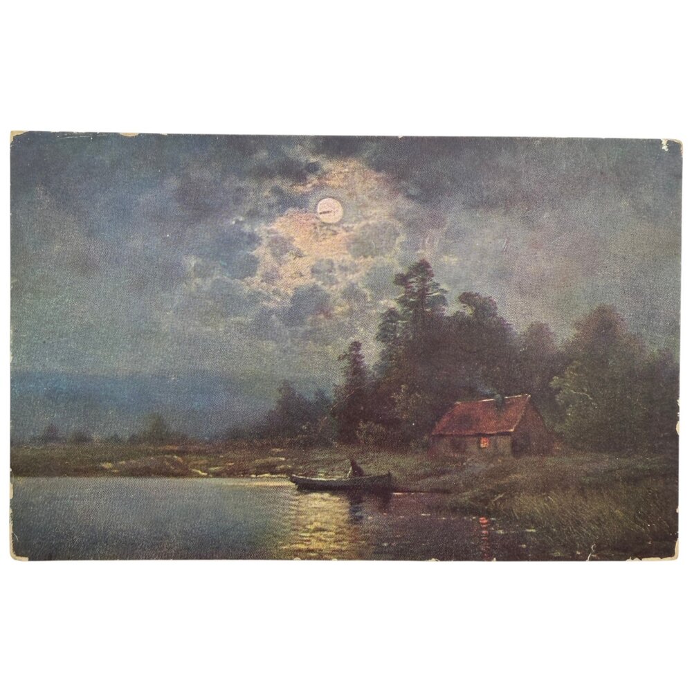 Почтовая открытка "Лунная ночь у лесного озера" 1900-1917 гг. Германская Империя