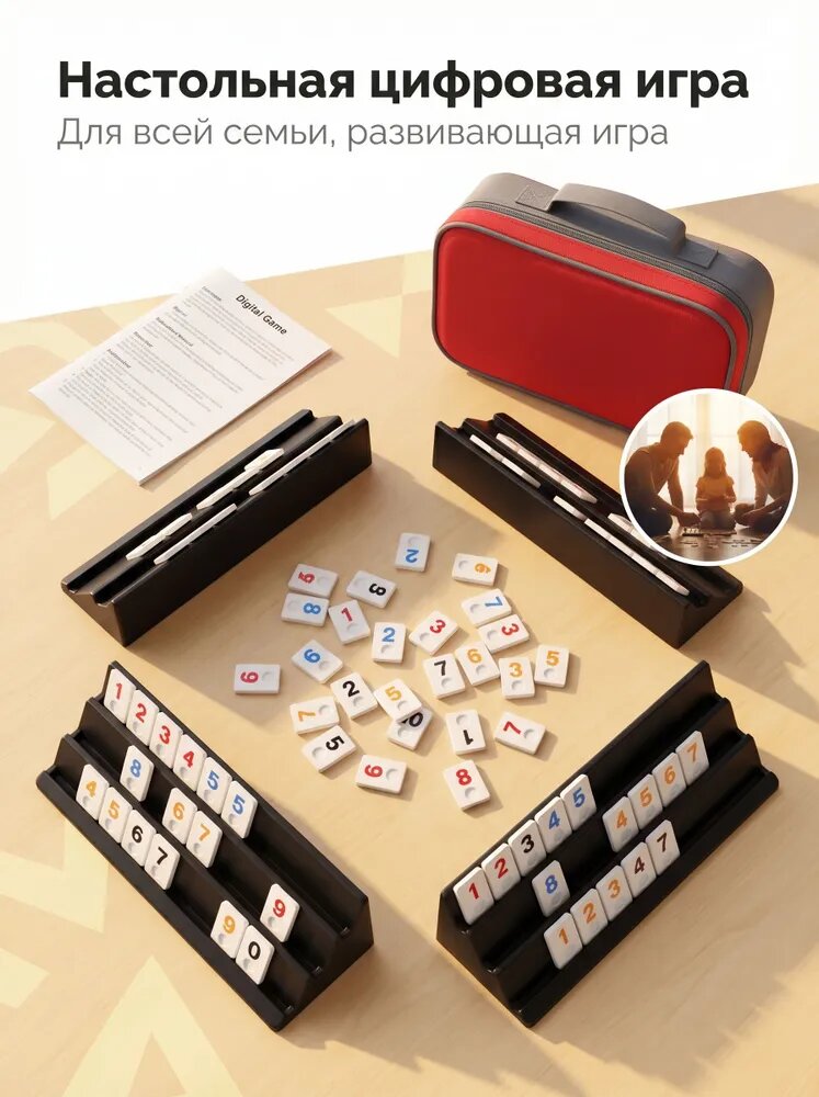 Rummikub, настольная логическая игра для всей семьи, компактная с сумкой для хранения