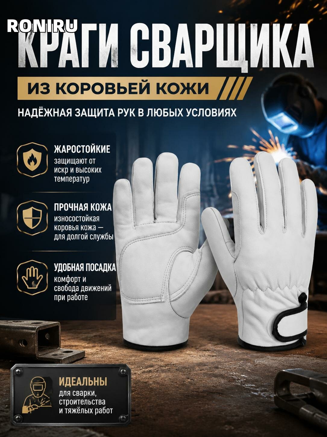 Краги сварщика из коровьей кожи, жаропрочные рабочие перчатки для сварки и строительства, надёжная защита рук в деле