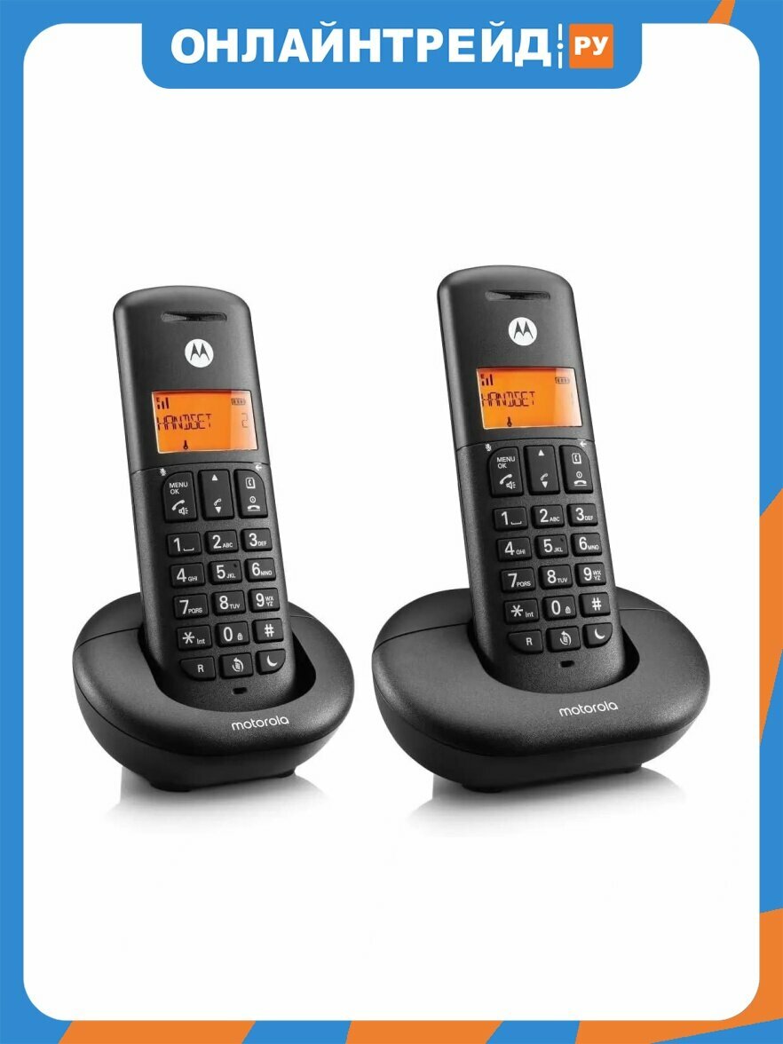 Радиотелефон Motorola Solutions Motorola DECT E202 черный, с двумя трубками