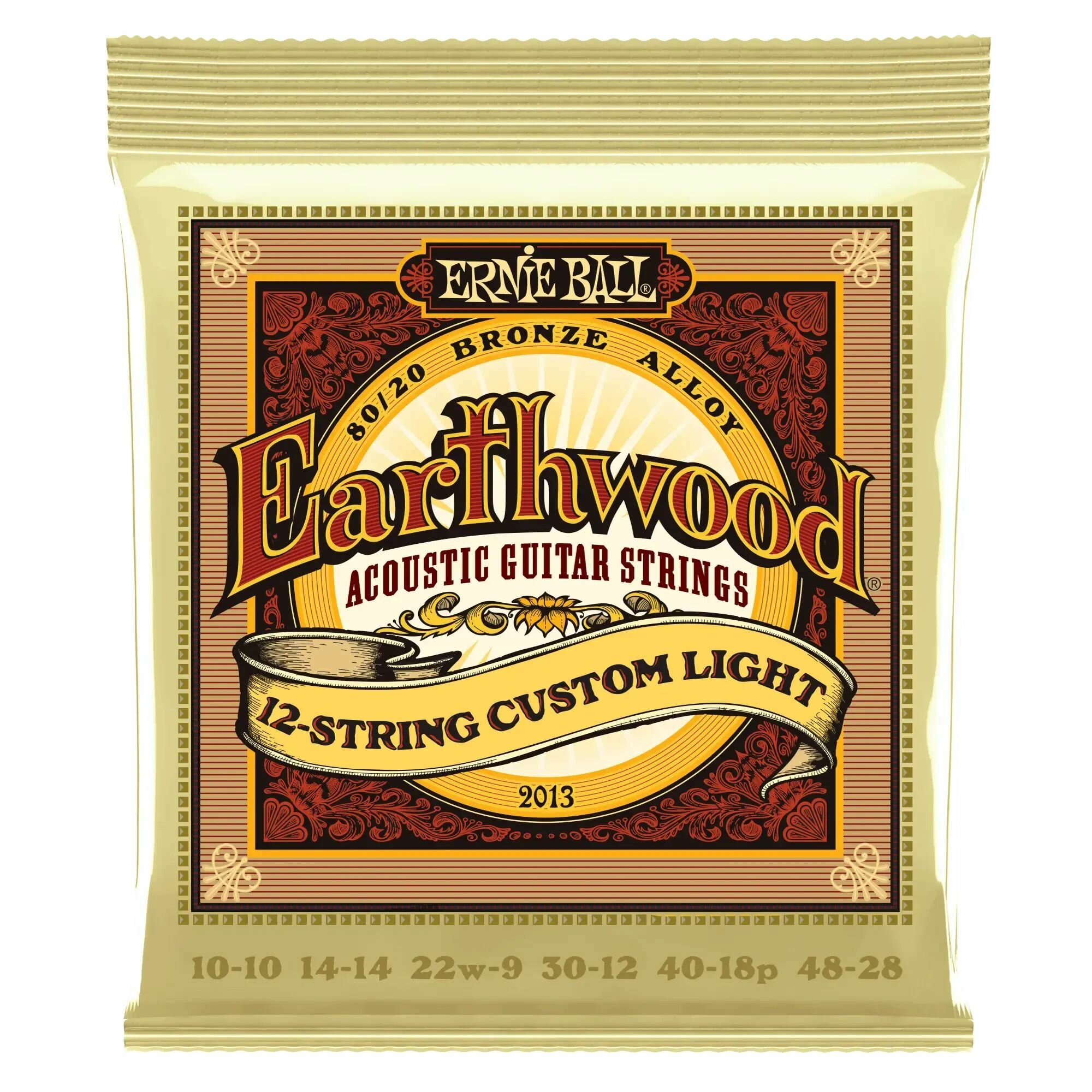 Струны для 12-струнной акустической гитары Ernie Ball 2013 Earthwood 80/20 Bronze Custom Light 10-48