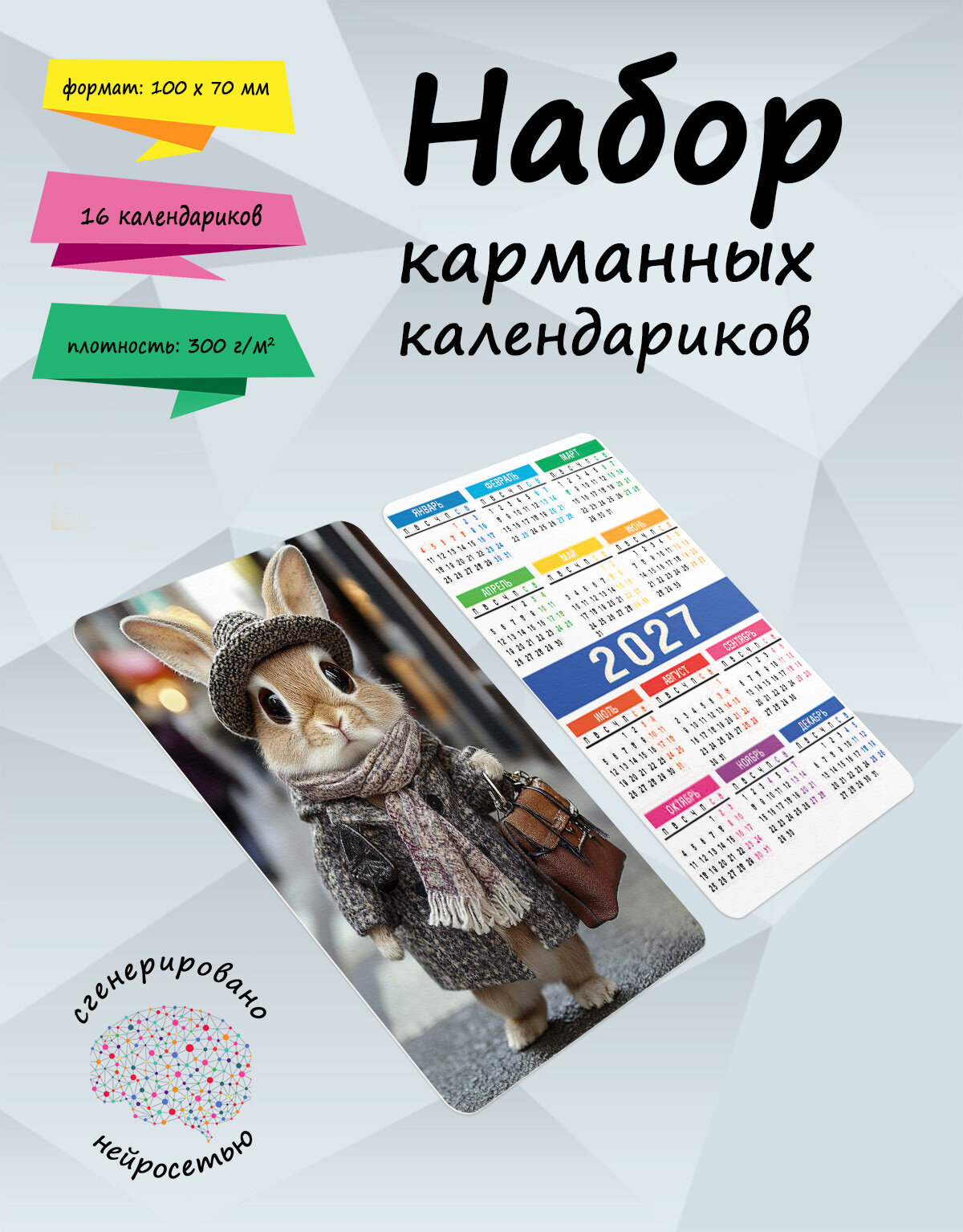 Набор карманных календариков на 2027 год "Стильный кролик", 10х7 см (16 шт)