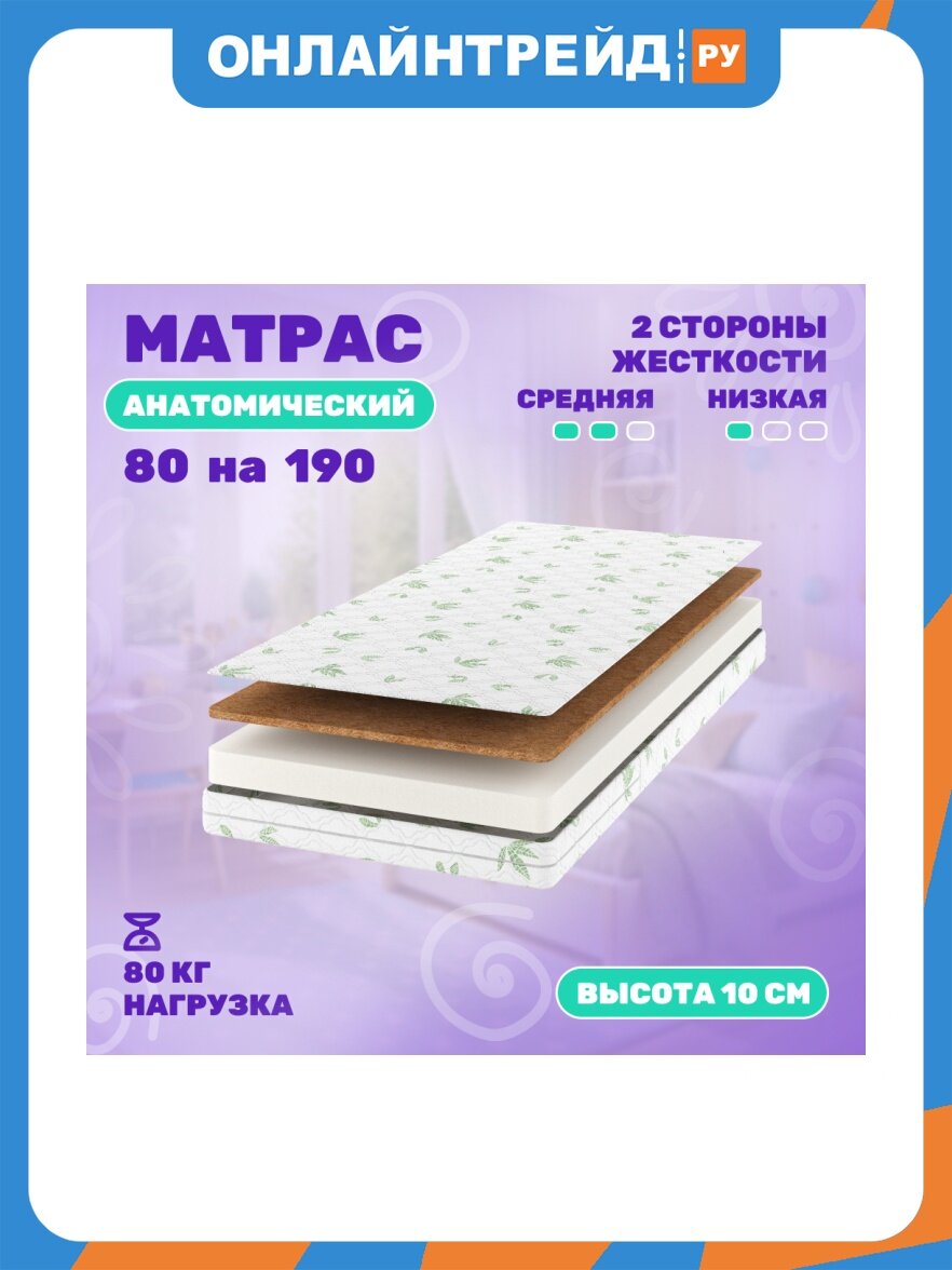 Матрас Капризун Алое вера ППУ с кокосом 80х190х10 см