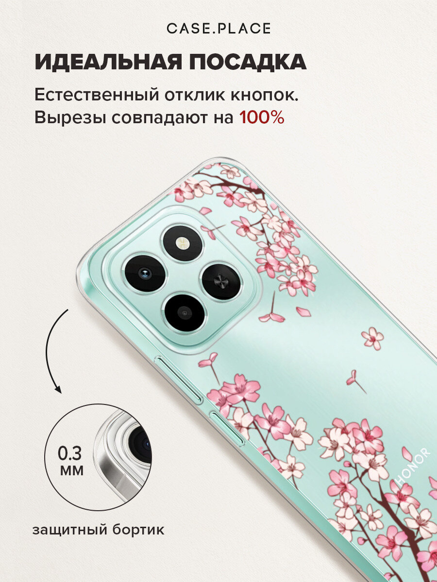 Чехол на Honor X6c / Хонор X6c с принтом "Ветви сакуры 1", прозрачный — фото 1
