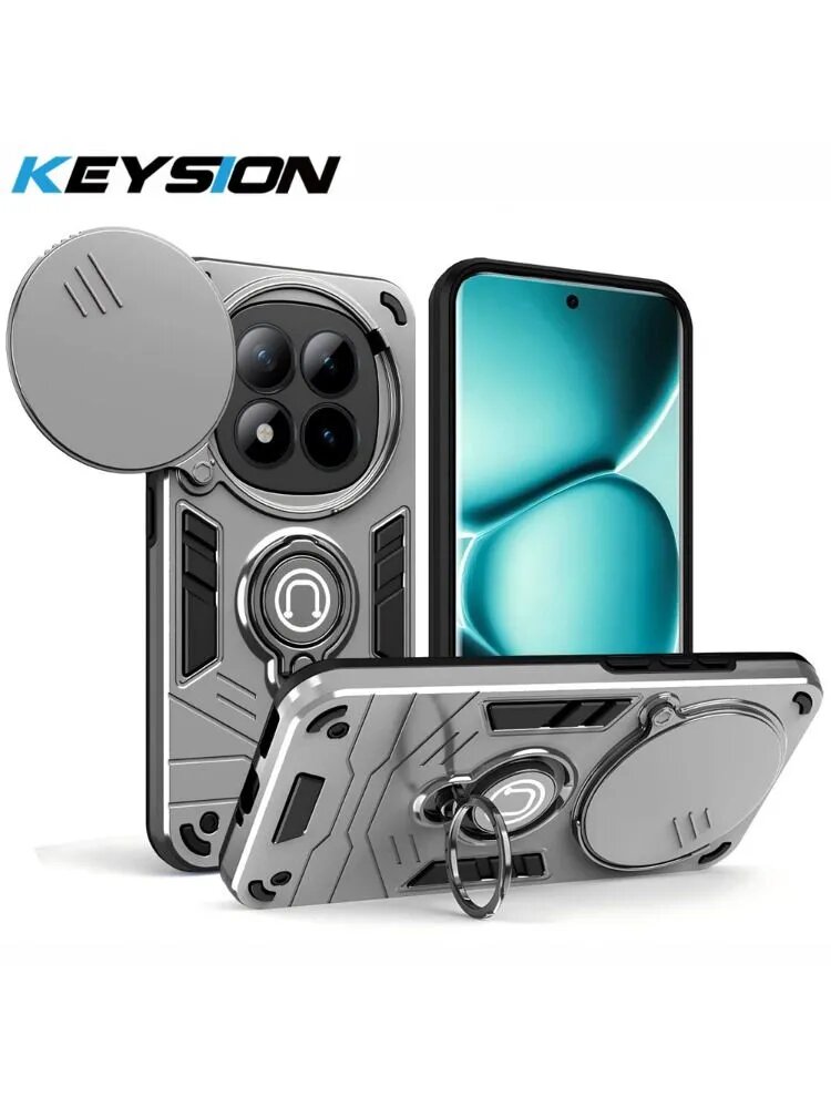 Противоударный бронированный чехол-подставка KEYSION для Xiaomi POCO M8 Pro 5G с кольцом-подставкой и защитой объектива камеры. Задняя крышка телефона POCO M8 5G.
