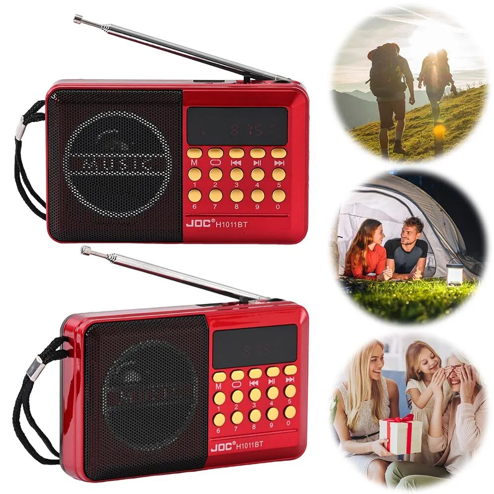 Портативный FM-радиоприёмник с поддержкой Bluetooth, USB и карты памяти, аккумулятор 1200 мА ч, красный