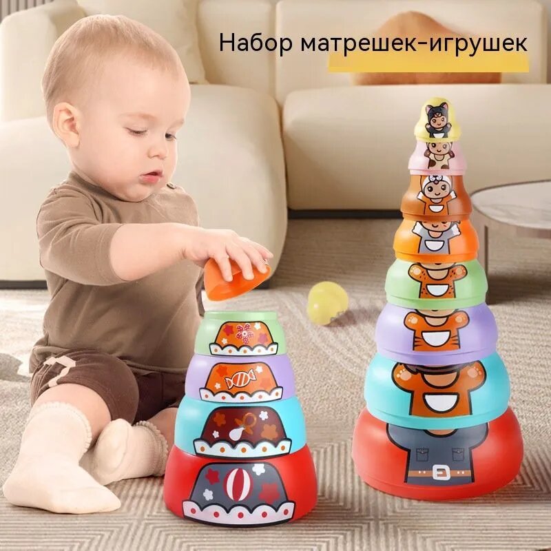 Матрешка с мультяшным рисунком, 6 слоев, детская развивающая игрушка-пирамидка — фото 1
