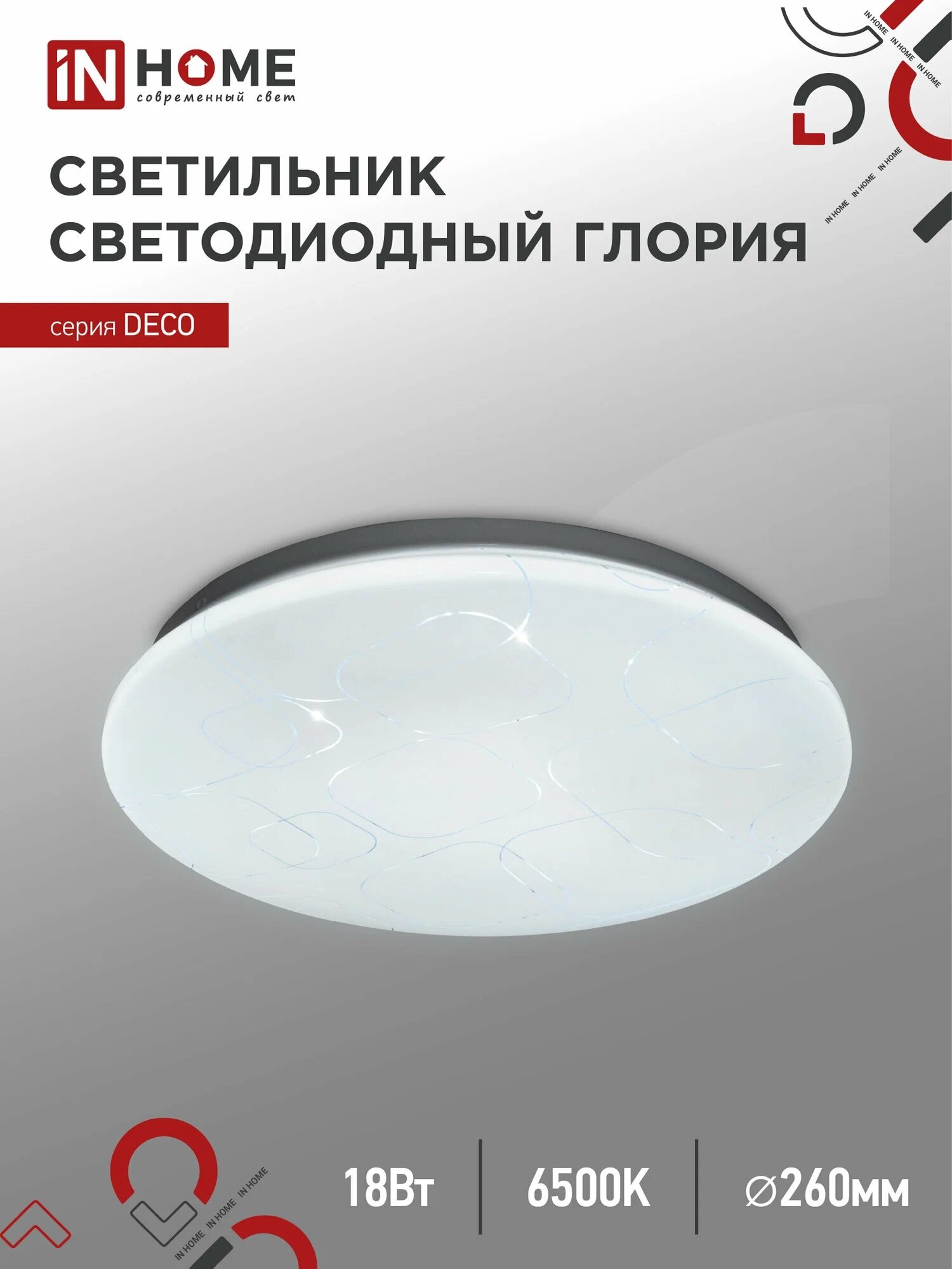 Светильник светодиодный IN HOME Глория 18Вт 6500К 1620Лм 260мм IP40 серия DECO