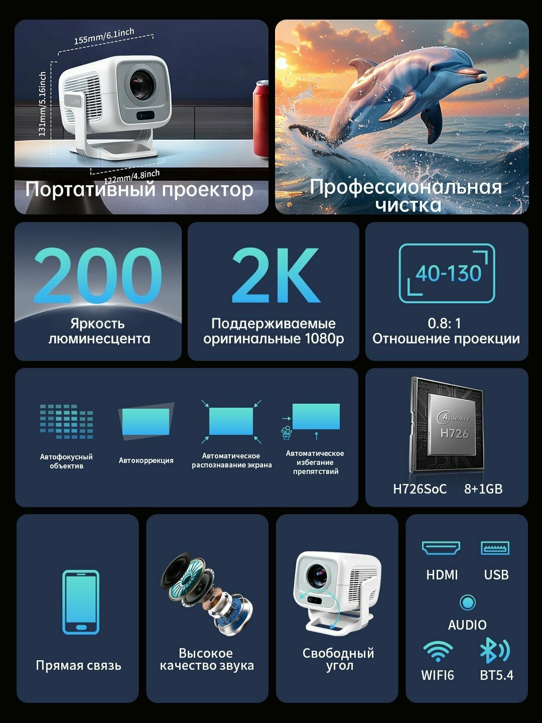 Проектор, 1LCD, белый — фото 1