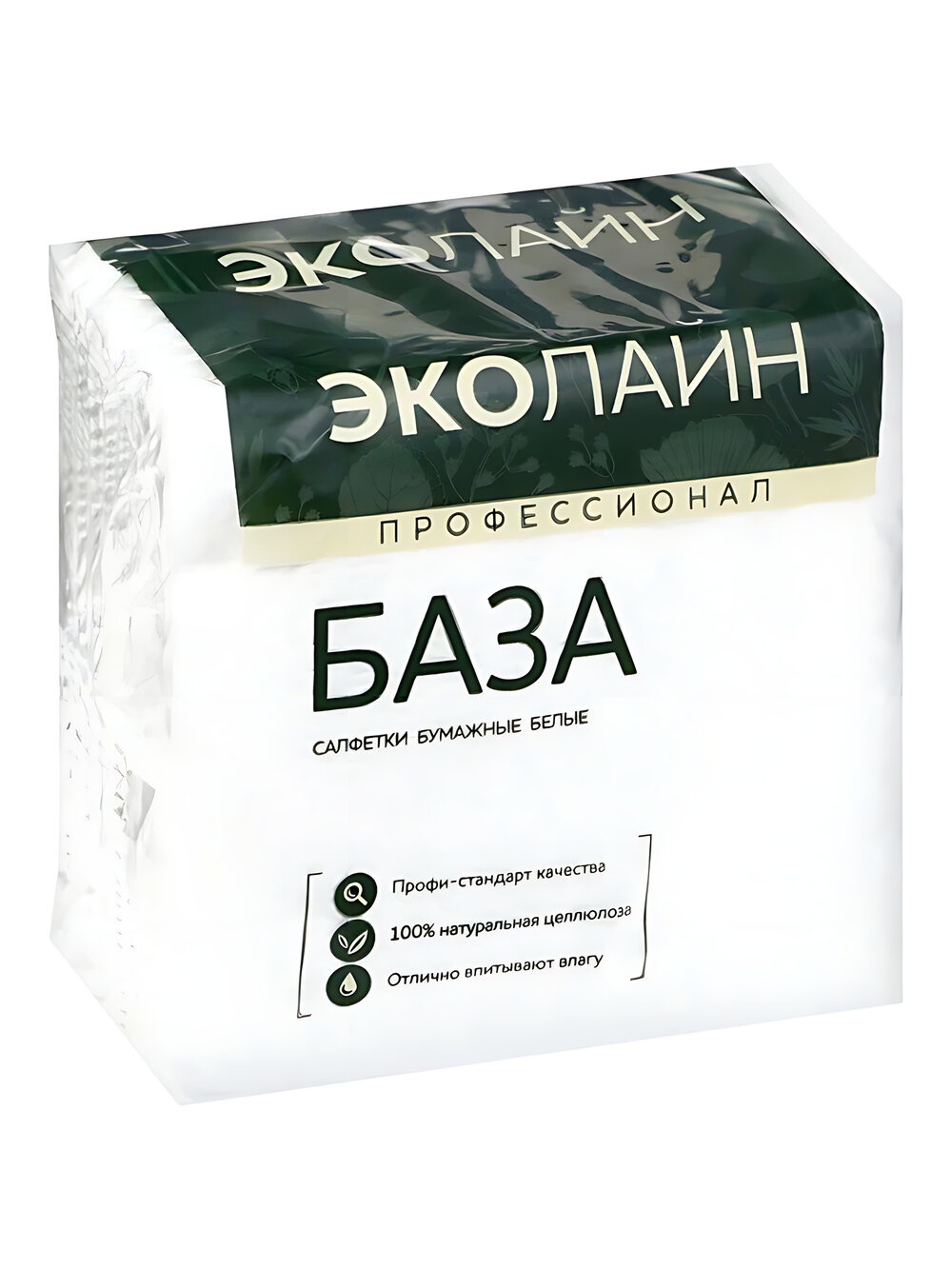 Салфетка однослойная в прозрачной уп, "Эколайн" белая, 100 л, 24*24 11026492