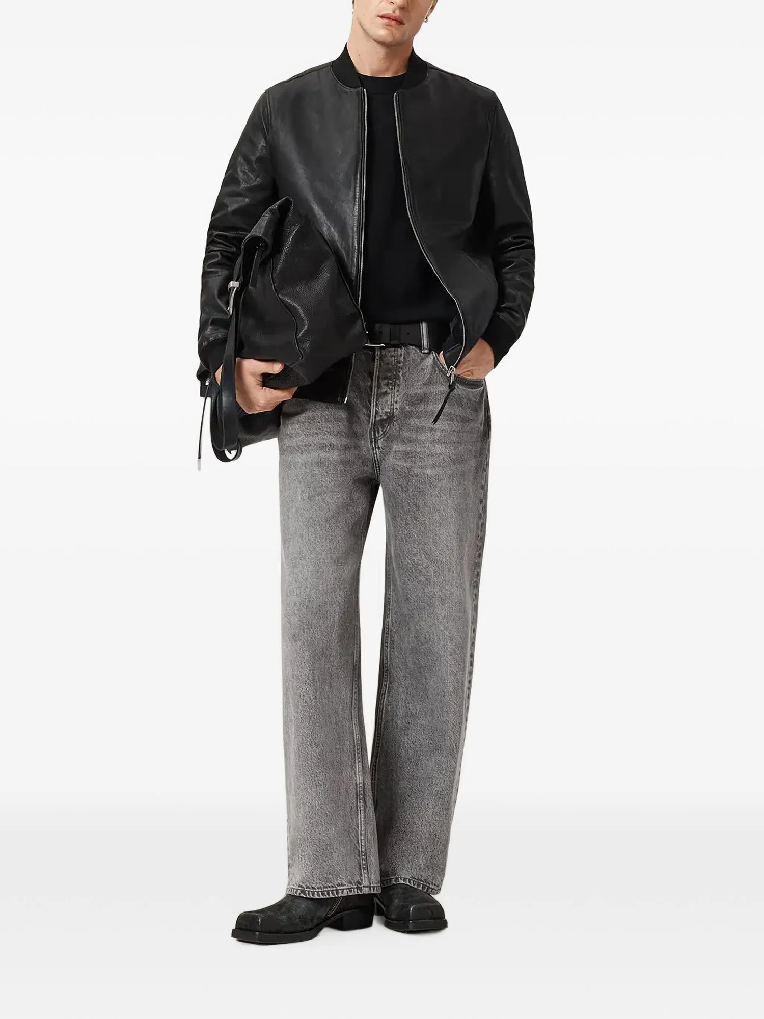 Куртка AllSaints Zip-up leather bomber jacket, размер 52 — фото 1