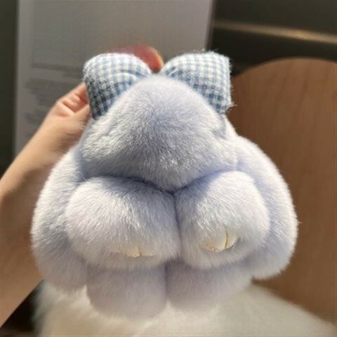 Adorable bunny hanging ornament with leather and plush for home decor light blue