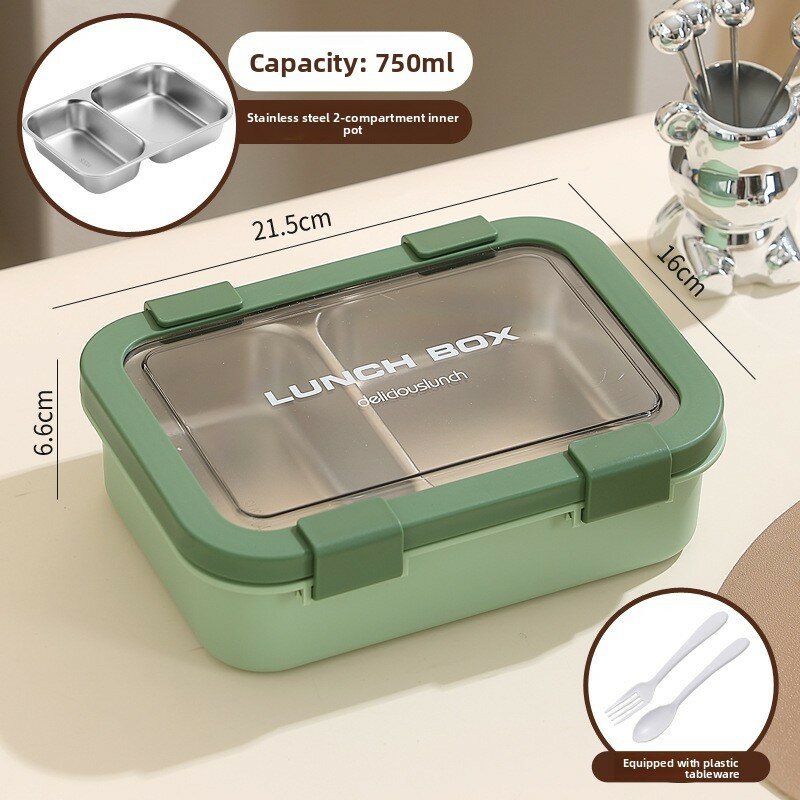 Sturdy multi grid lunch storage box nonodor dividers portable food container for school office use green 750ml