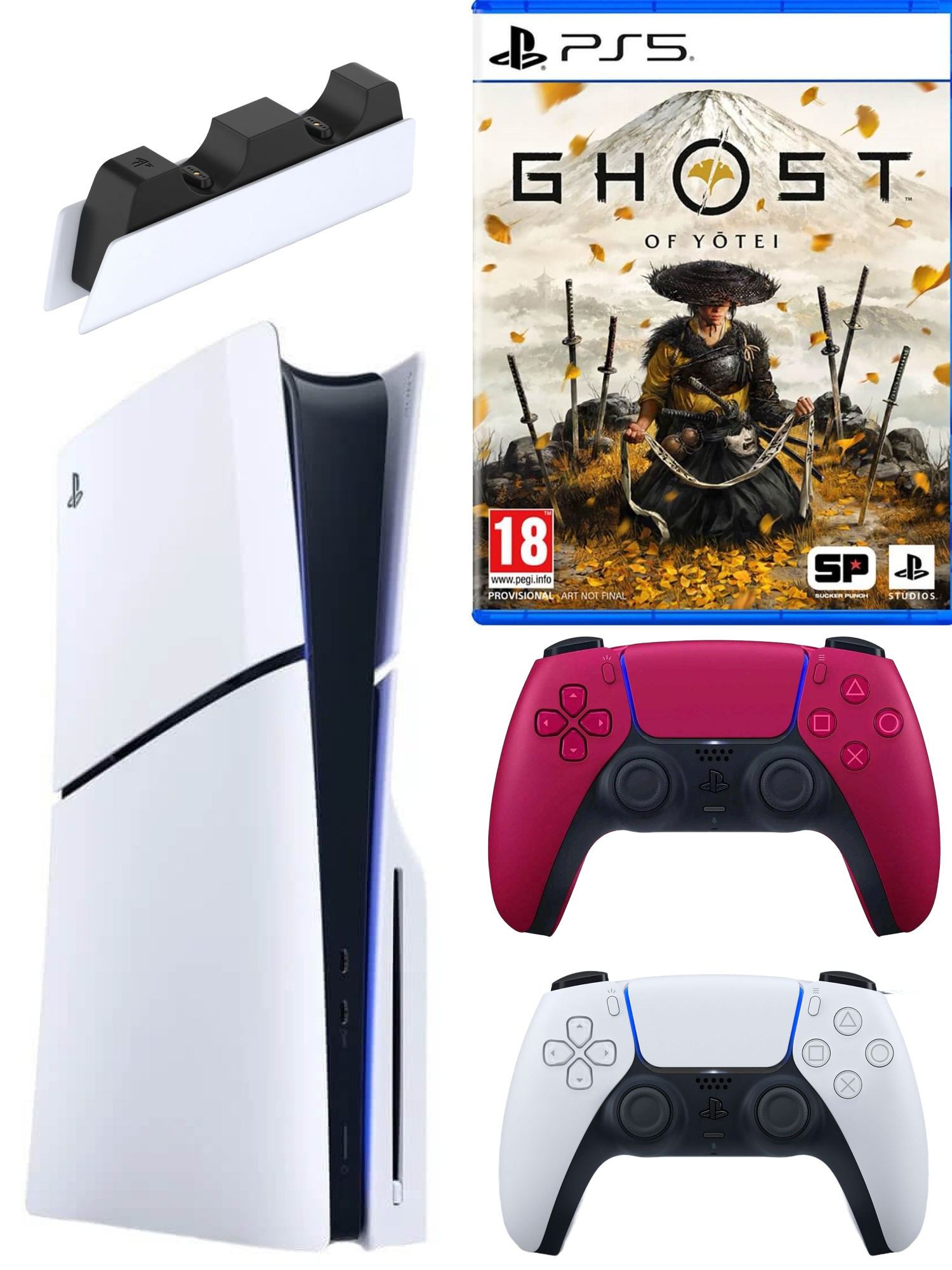 Игровая приставка Sony PS 5 Slim, 1ТБ(с дисководом)+2 геймпад+Зарядная станция+Ghost of Yotei(подробности в чате)