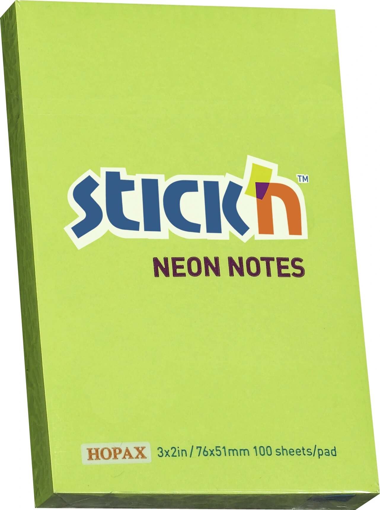 Блок самоклеящийся бумажный Stick`n 21163 76мм 100лист. 70г/м2 неон зеленый