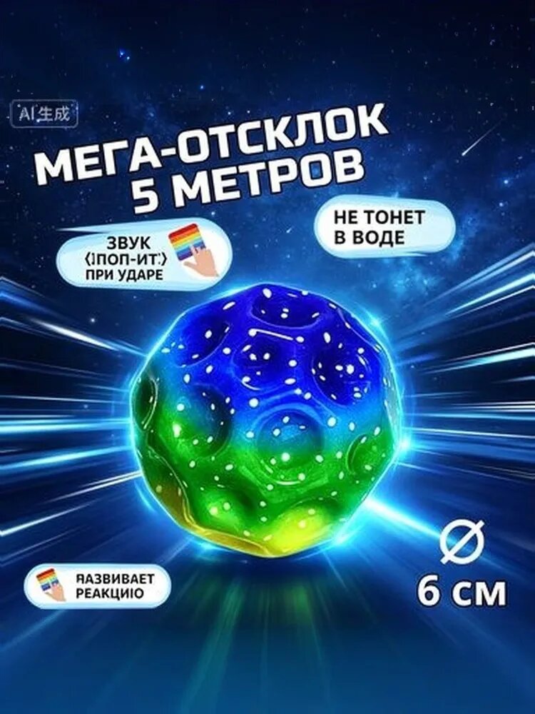 Мяч попрыгун лунный для детей, антистресс Moon Ball с супер отскоком 5 метров - прыгающий шарик для игр на улице и в воде