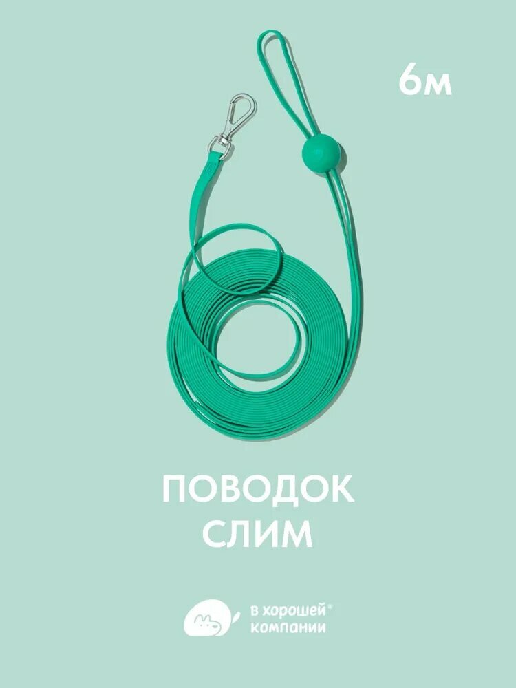 Поводок регулируемый для собак мелких пород и кошек, перестежка из неотана IN GOOD COMPANY В хорошей компании (Слим/ 6м / Грасс)