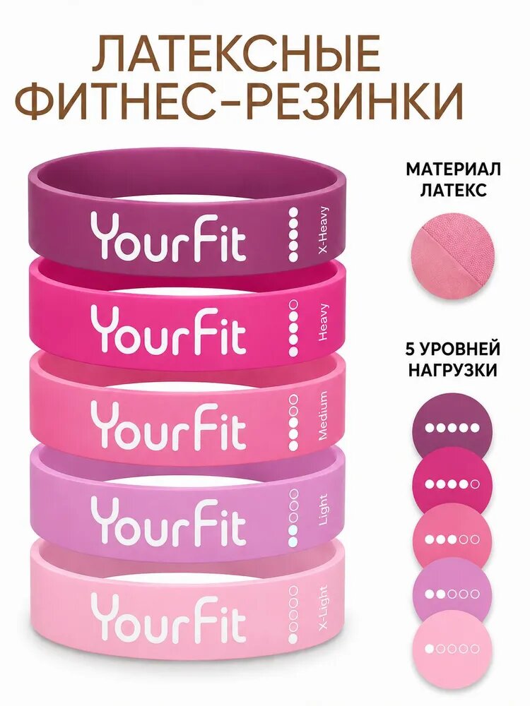Резинки для фитнеса латексные, 5 шт. YourFit