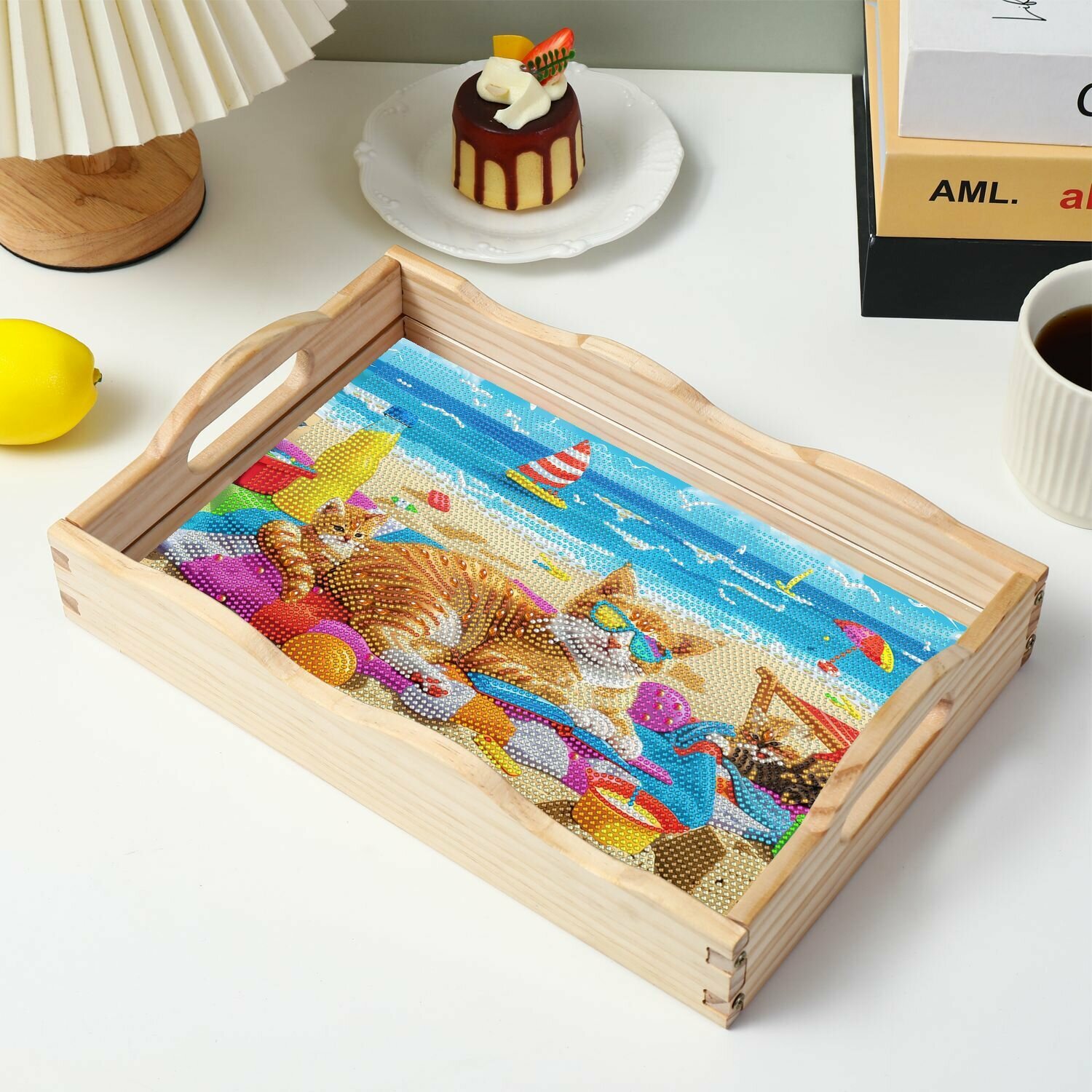 Алмазная мозаика поднос деревянный 35*25cm"кошка"