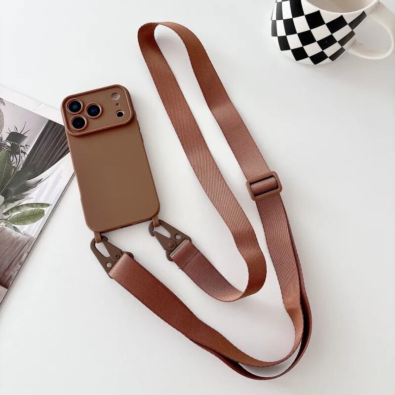 Чехол Candy Simple Wide Lanyard для iPhone 17 Pro Max 11 12 13 14 15 brown hon, For iPhone15 pro max