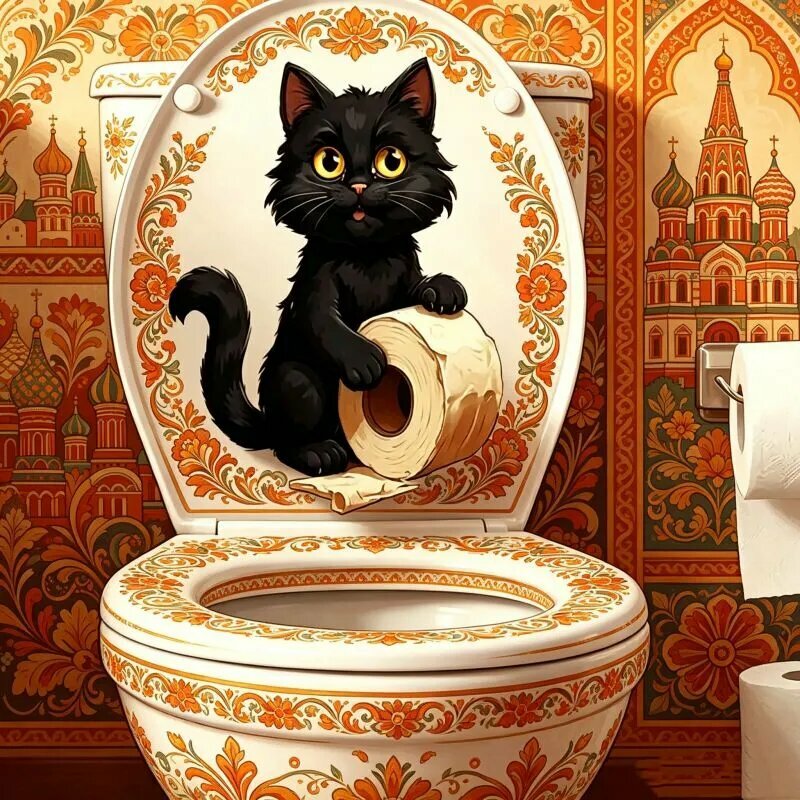 Наклейка на унитаз Милый чёрный котёнок , Забавный декор для ванной комнаты