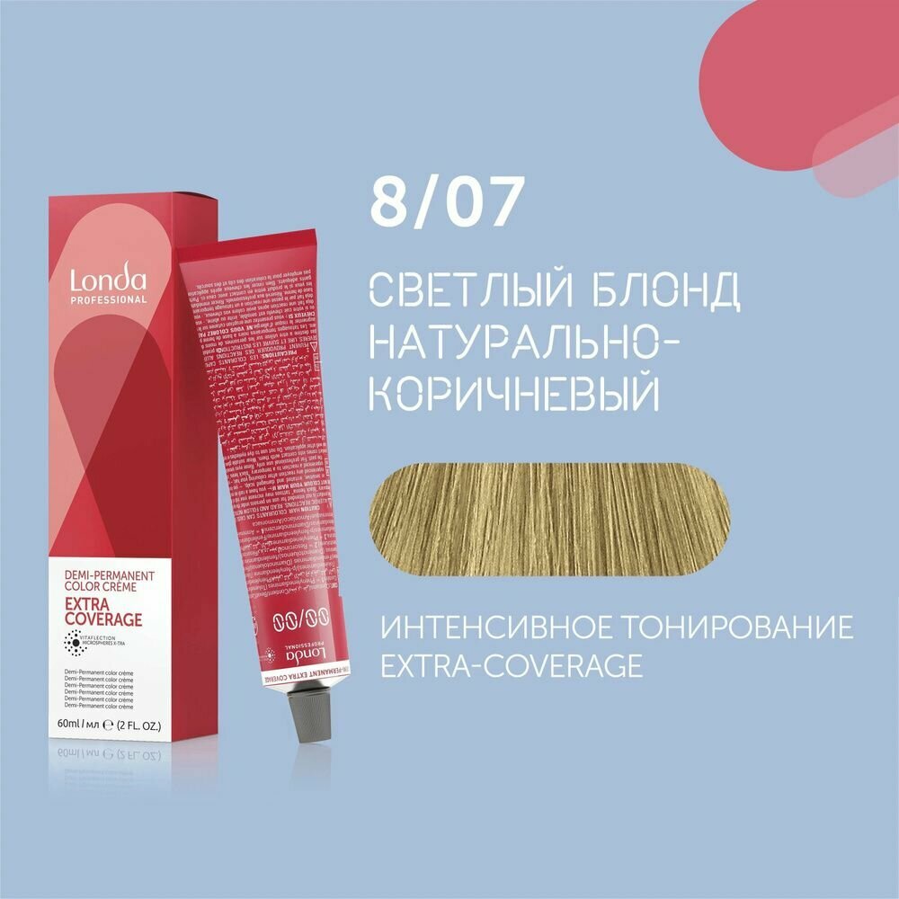 Londa Professional интенсивно тонирующая крем-краска для волос 8/07 светлый блонд натурально-коричневый, 60мл