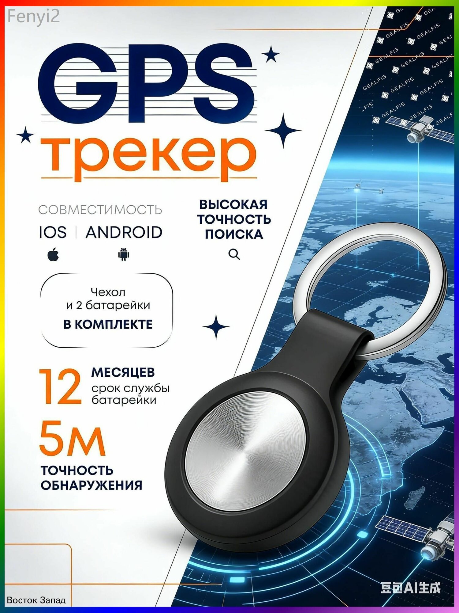 Подвеска для ошейника домашнего животного черное GPS - трекер маячок слежения для Android и iOS