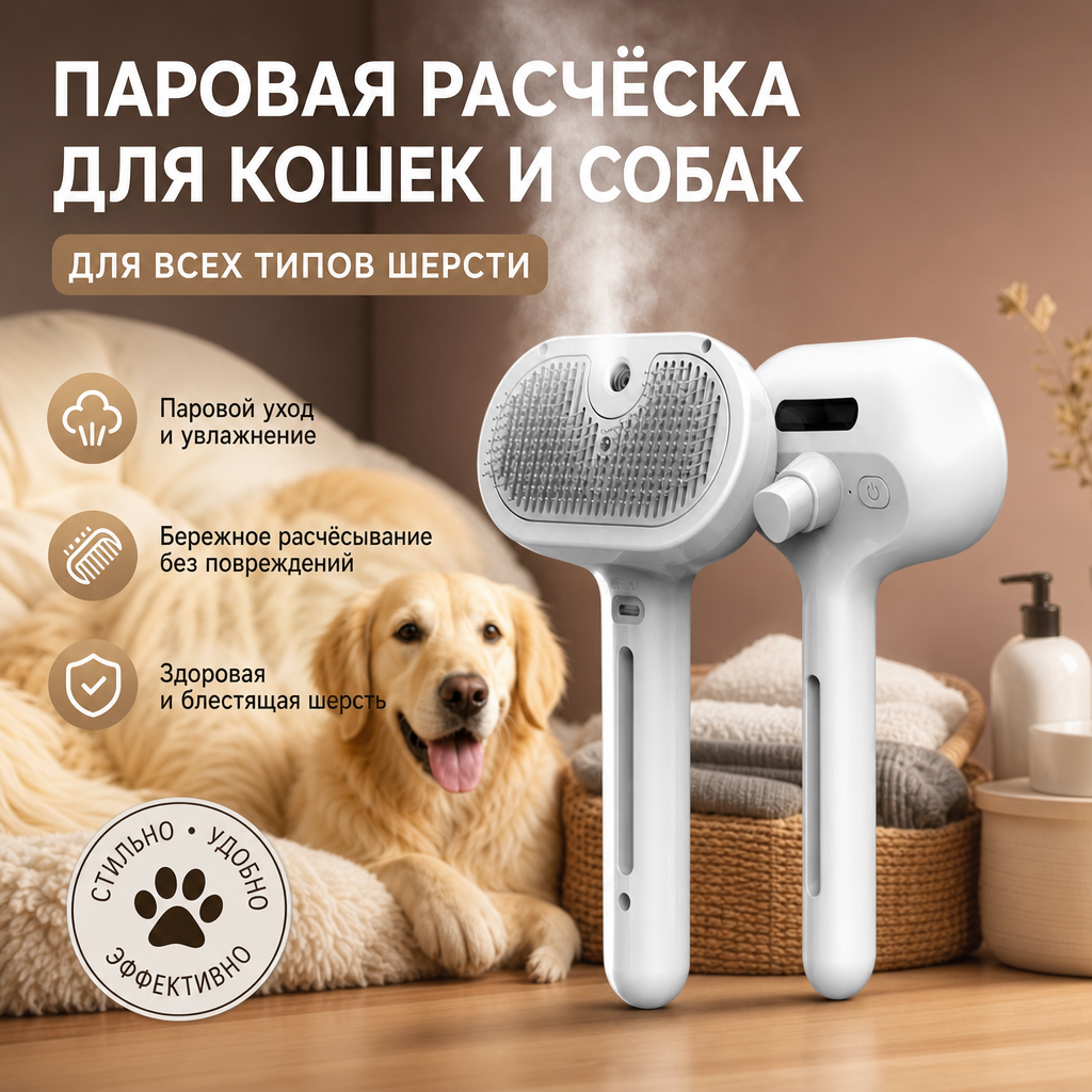 Щетка для купания и груминга кошек и собак, профессиональный уход, распутывает колтуны, паровой уход