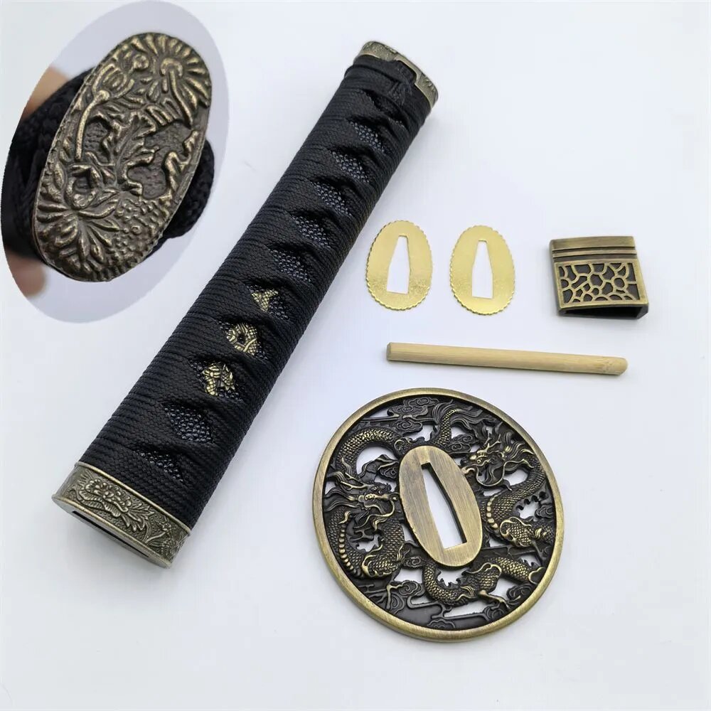 Комплект запчастей Tsuba Fuchi Kashira Habaki Seppas из 20CM Tsuka Handle из самурайского меча
