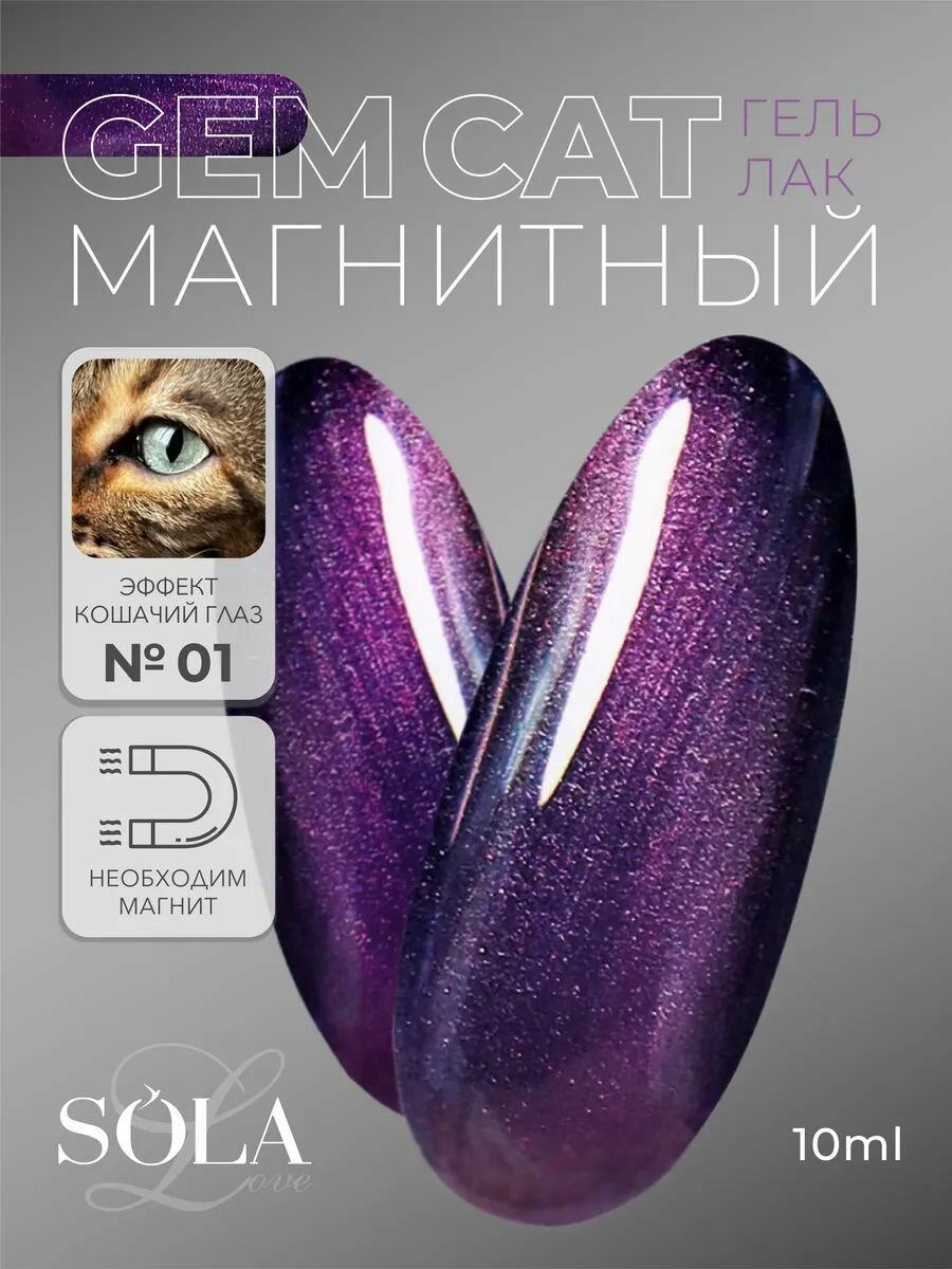 Гель лак кошачий глаз Gem cat 10 мл оттенок 01