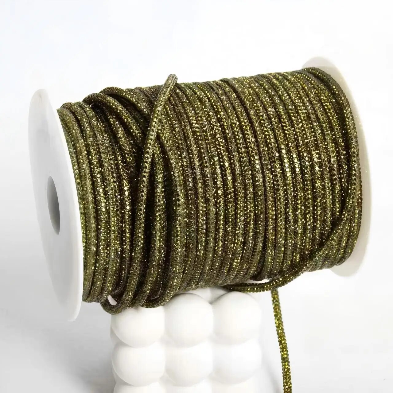 Хрустальная веревка со стразами 4 мм 50 ярдов Зеленый, Olive green