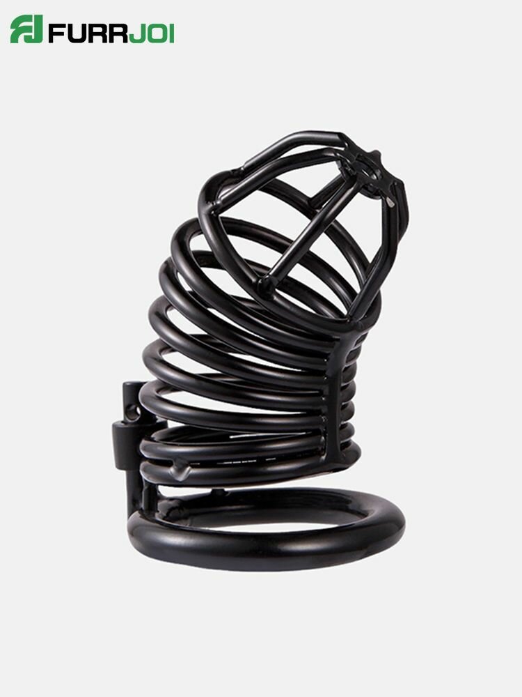 Furrjoi Металлическая клетка воздержания Metal Chastity Cage, два цвета серебристый/черный, 3 сменных кольца 40/45/50 мм, замок с ключами в комплекте
