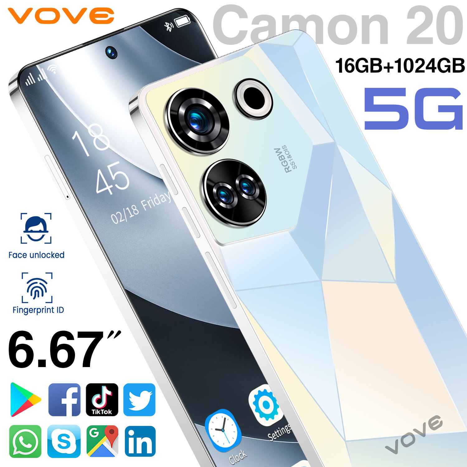 Смартфон Camon20 , экран 6.67", 5000 мА·ч, 3 основные камеры, Android 14